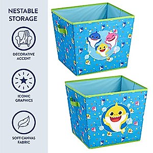 Idea Nuova Baby Shark 4 Piece Storage Solution Set with Pop Up Hamper, Collapsible Storage Trunk and 2 Nestable Storage Bins