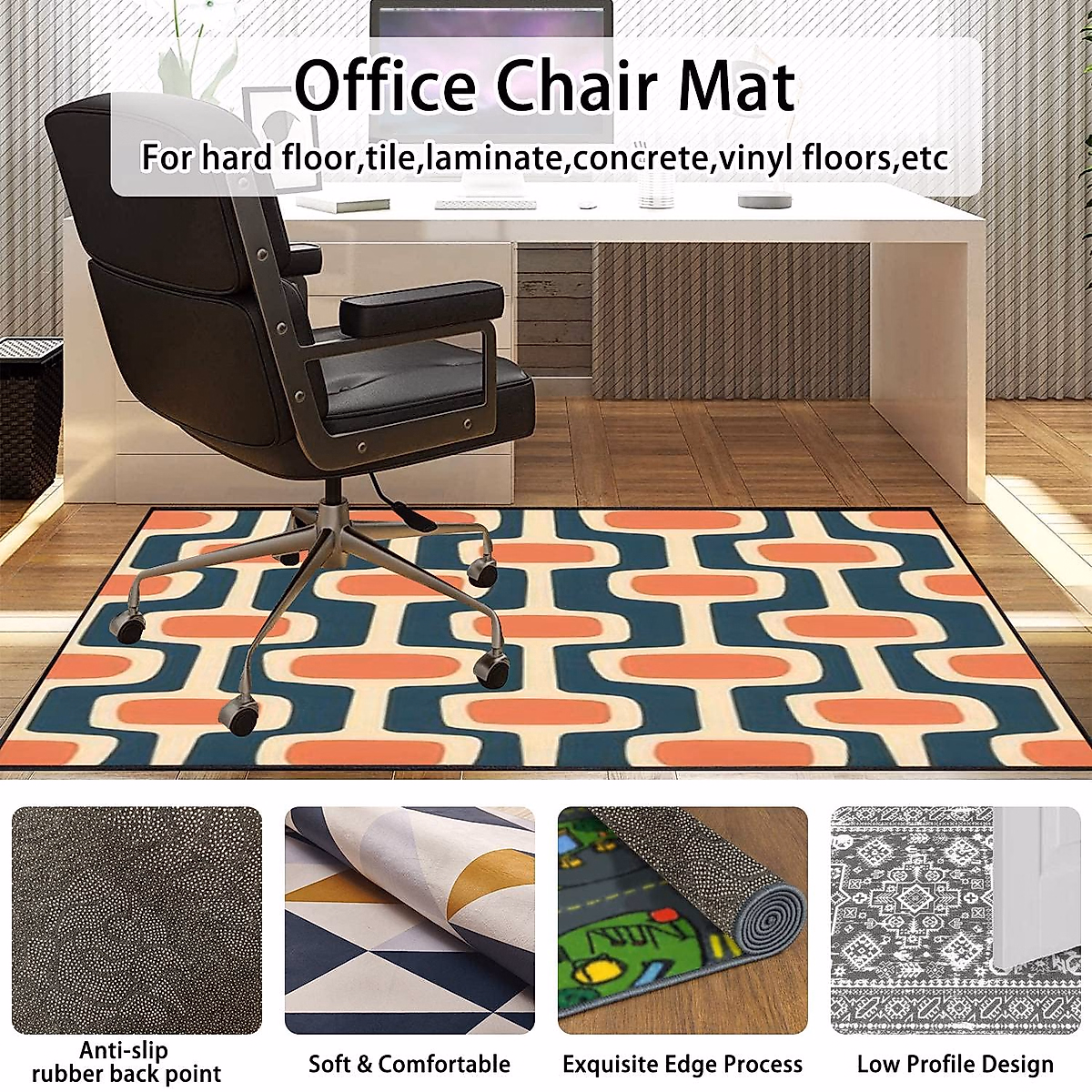 PeeNoke Mid Century Modern Atomic Age Blue Orange Cream Ideal for Fabric Area Rug Outdoor Patio Rug Play Mat Modern Floor Carpet Non-Slip Home Decor Living Room Kids Bedroom Nursery, 6x9 ft