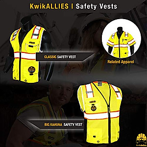 KwikSafety - Charlotte, NC - EXECUTIVE Safety Vest [10 POCKETS] Class 3 ANSI OSHA High Visibility Reflective Heavy Duty Mesh iPad Pocket HiVis Men Construction Work Gear/Yellow Large