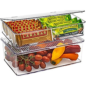 Sorbus Sturdy Plastic Storage Bins with Lid- Stackable Refrigerator Organizer Bins- MultiPurpose Versatile Lightweight Pantry Organizer- Perfect Cabinet Organizer and Storage for Kitchen- 2 Pack (S,M)