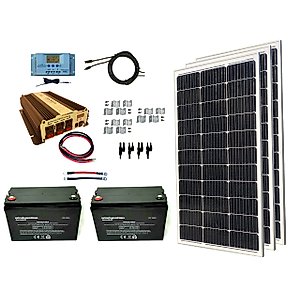 WindyNation 300 Watt Monocrystalline Solar Panel Kit + 1500W VertaMax Power Inverter + 200ah AGM Deep Cycle Battery for RV, Boat, Off-Grid 12 Volt Battery Systems