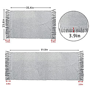 Eanpet Braided Rug Cotton Area Rug Pure Tassels Floor Rug Hand Woven Reversible Throw Rugs Door Mat Laundry Room Rug Indoor Runner Bathroom Tablecloth (2x3 FT, Grey)