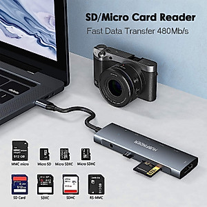 USB C Hub, HUBFINDER 9 in 1 Multiport Adapter with 100W Power Delivery，4K HDMI Output，3 USB3.0 and USB-C 5 Gbps Data Ports，SD/TF Card Reader，3.5mm Headphone Jack，for MacBook Air, MacBook Pro,iPad Pro