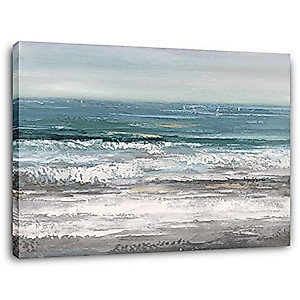 Yihui Arts Large Living Room Wall Arts Hand Painted Modern Abstract Seascape Canvas Oil Painting Ocean Beach Coastal Picture Artwork for Home Decor