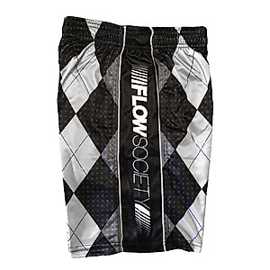 Flow Society Mens Black & Silver Argyle Athletic Shorts with Pockets