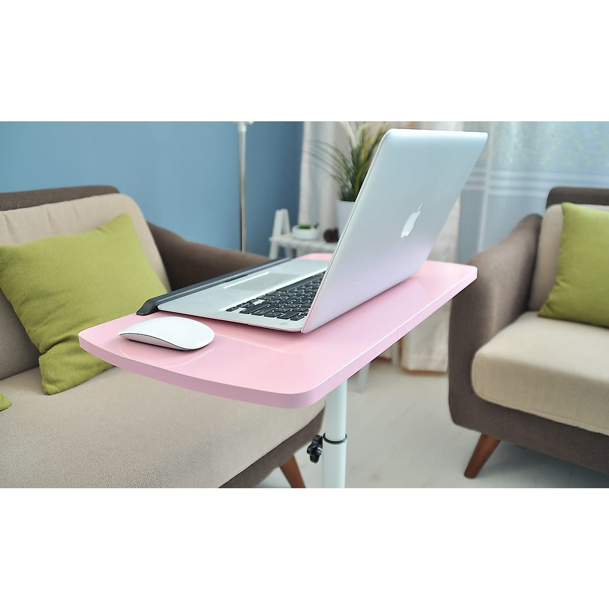 Qiveno Mobile Laptop Table, Standing Desk, Angle & Height Adjustable Rolling Laptop Desk Cart Over Bed Folding Portable Table for Hospital Home Office Pink