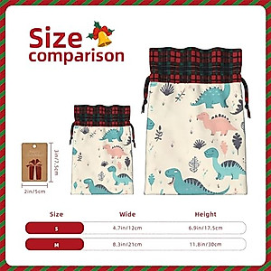 Christmas Gift Bags with Drawstring Burlap Gift Bags Adorable Dinosaur Christmas Linen Bags for Xmas Party Candy Bags with Cards Xmas Reusable Wrapping Bags Christmas Linen Treat Bags for Holiday