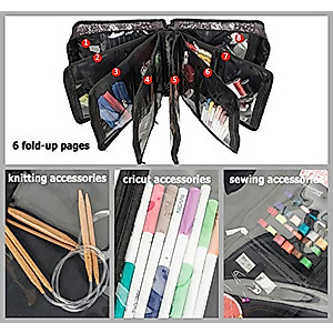 PACMAXI Sewing Accessories Storage Bag, Knitting, Craft Tools and Accessories Organizer, Roomy Carrying Bag for Sewing Tools and Accessories (White Tree with Black Background)