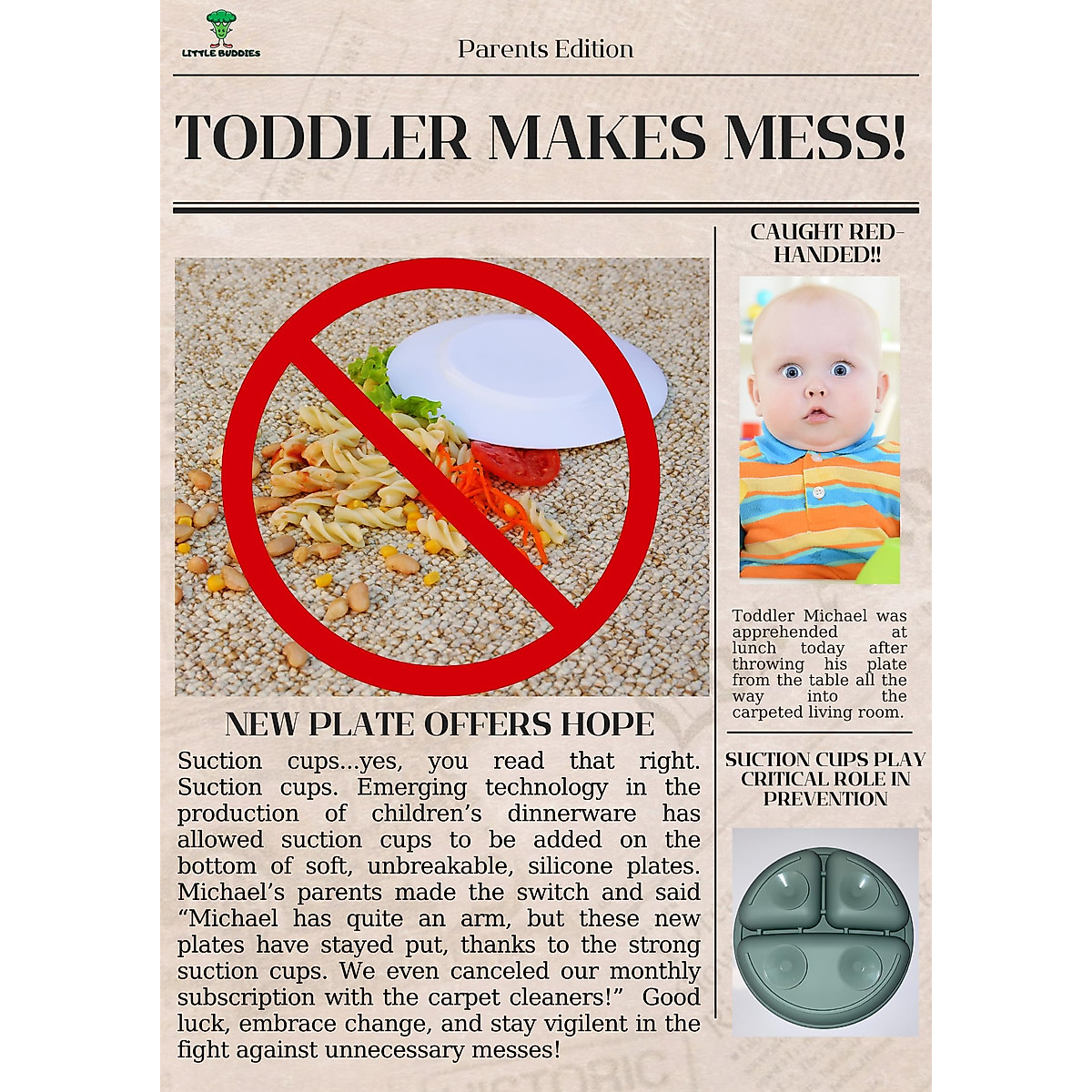 Little Buddies 100% Silicone Suction Dishware Plates for Toddlers and Babies | Dishwasher and Microwave Safe | 3 Pack | Blue, Gray, Green