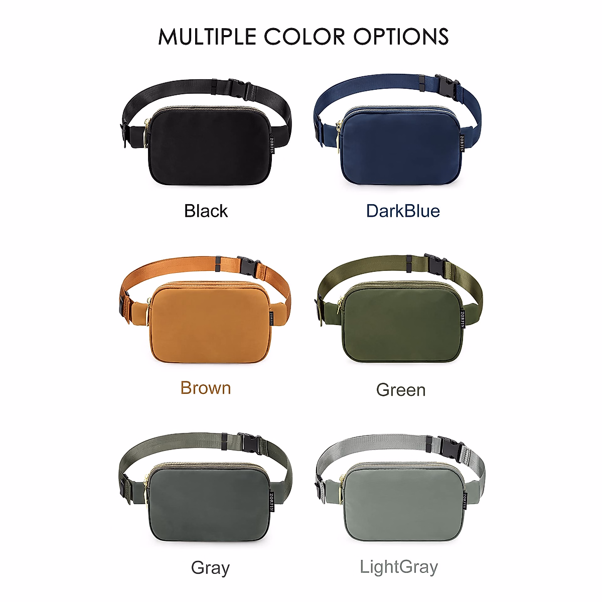 ZORFIN Fanny Packs for Women, Fashion Belt Bag with Two Main Pockets, Crossbody Bays for Travel Workout Outdoor Cycling Hiking (Black)