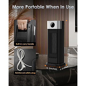 Space Heater for Indoor Use, 1500W Fast Heating Portable Electric Heater with Remote, Thermostat, Overheating & Tip-Over Protection, 90° Oscillation Quiet Space Heater for Large Room, Office & Home