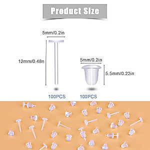 SAVITA 100 Pairs of Transparent Plastic Earring Post Replacements, Transparent Ear Pins and Earring Backs for Men Women (5mm)