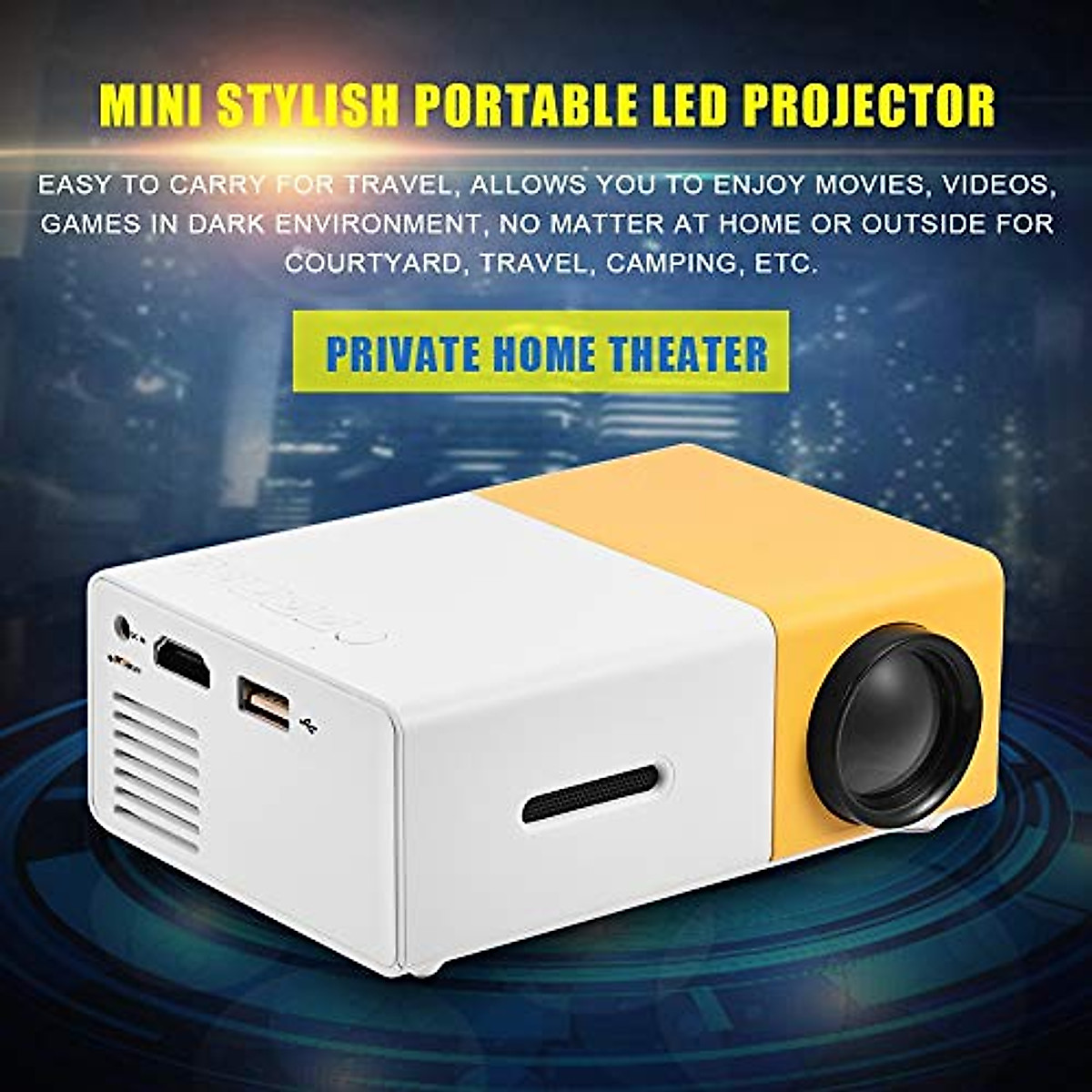 Mini Projector Full HD 1080P LED Projector Home Cinema Theater Indoor/Outdoor Movie Projectors Pocket Projector for Party & Camping Compatible with Laptop/PC/Smartphone/HDMI/VGA/USB/AV(White + Yellow)