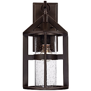 John Timberland Argentine Rustic Farmhouse Outdoor Wall Light Fixture Bronze 17" Clear Seedy Cylinder Glass for Exterior Barn Deck House Porch Yard Patio Outside Garage Front Door Garden Home