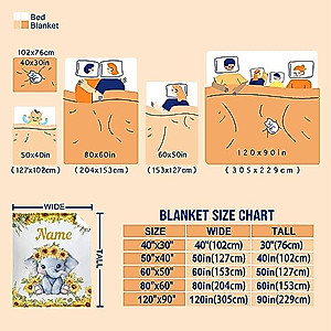 Personalized Baby Blanket Gifts for Girls Boys-Super Soft Comfy Flannel Throw Custom Name Sunflower Elephant Newborns Gift Cozy Nursery Toddler Fleece Blankets for Birthday Bed Sofa-30''x40''