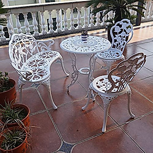 KAI LI Outdoor Outdoor Tables and Chairs cast Aluminum Four Piece Set, Including a Table, Two Round Chairs and a Bench Rose White Style Swimming Pool Leisure
