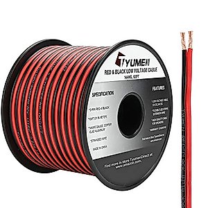 TYUMEN 100FT 14/2 Gauge Red Black Cable Hookup Electrical Wire LED Strips Extension Wire 12V/24V DC, 14AWG Flexible Extension Cord for LED Ribbon Lamp Tape Lighting