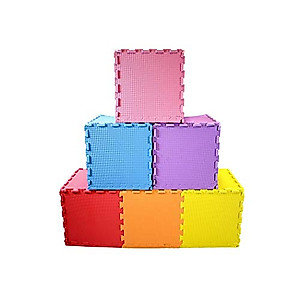 KC Cubs Soft & Safe Non-Toxic Children’s Interlocking Multicolor Exercise Puzzle EVA Play Foam Mat for Kids’s Floor & Nursery Room, 36 Tiles, 9 Colors, 11.5” x 11.5”, 54 Borders (EVA002)