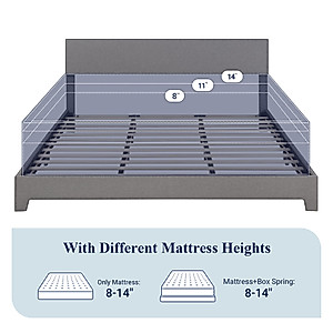 Allewie King Size Platform Bed Frame with Adjustable Upholstered Headboard, Strong Wood Slats, Heavy Duty Mattress Foundation, No Box Spring Needed, Noise-Free, Easy Assembly, Light Grey