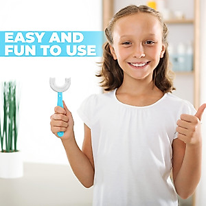 4 Pack Kids U Shaped Silicone Head Whitening Massage Toothbrush U-Type Toothbrush Whole Mouth Toothbrush with Handle for Kids (2-6 Years Old, Heart Style)