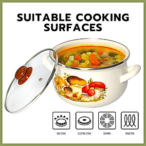 Mushrooms Enamel Belly Deep Stock Pot Set with Tempered Glass Lids Set of 3