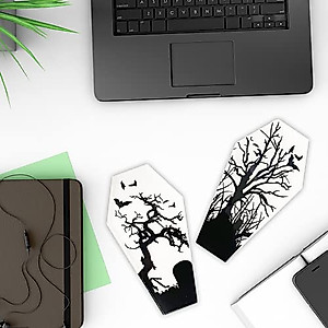 Dounai Horror Bookmarks, Bats Dead Tree Coffin Bookmark Goth Gothic Halloween Horror Creepy Oddities (2PCS) (C)