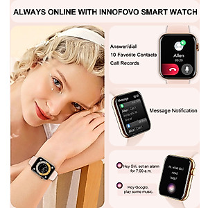 INNOFOVO Smart Watches for Women (Answer/Make Calls), 1.85" Smart Watch for Android iOS Phones Waterproof Smartwatch Fitness Tracker with Heart Rate Sleep Monitor Pedometer Fitness Watch, Gold