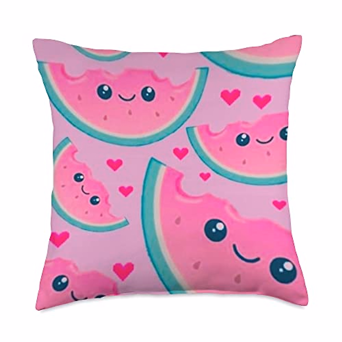 Cute Kawaii Watermelon Faces Aesthetic Fruit Pink Cartoons Throw Pillow, 18x18, Multicolor