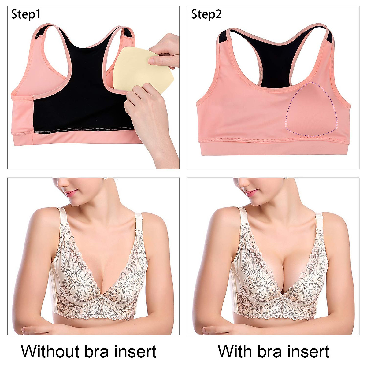 Awpeye Bra Pads Inserts 6 Pairs, Bra Cups Inserts, Removable Breast Enhancers Inserts for Women (Beige, Black, White)