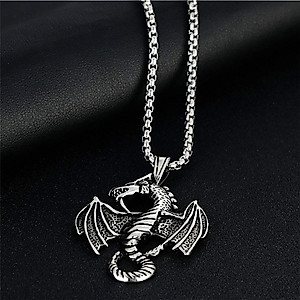 ATDMEI Dragon Pendant Necklace for Mens Women Stainless Steel Vintge Gothic Jewelry