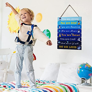 Baihui Outer Space Wall Decor Funny Spaceman Wall Art for Boys Room Inspirational Wood Signs for Kids Bedroom Decor Motivational Quote Playroom Nursery Decorations Blue Room Decor