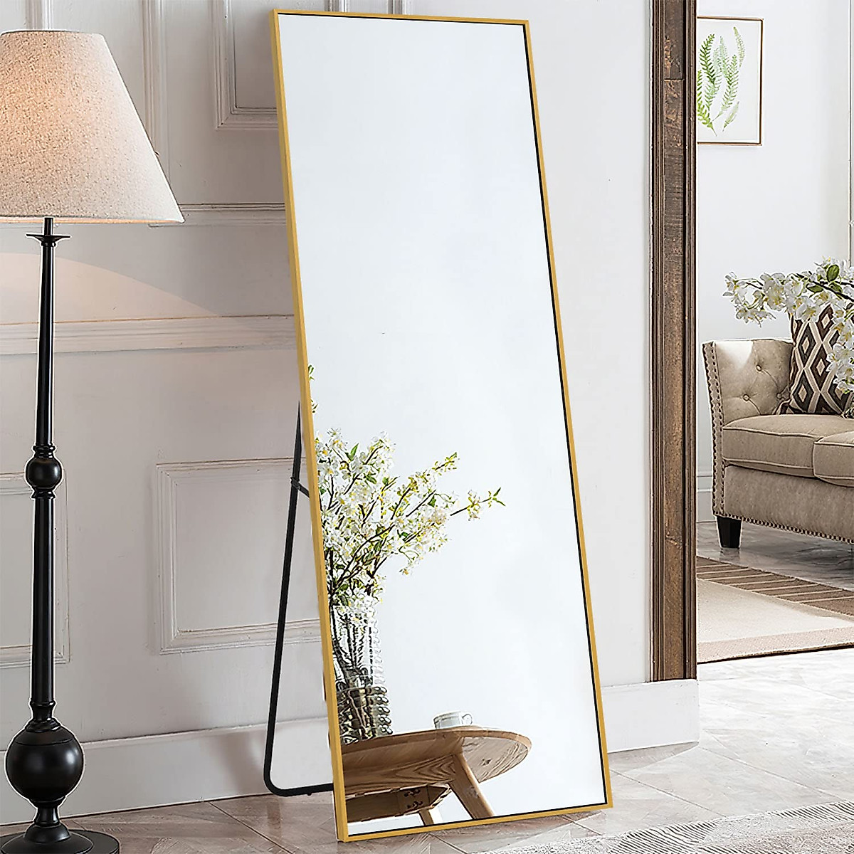 NeuType Full Length Mirror Gold Mirror Full Length Floor Mirror with Standing Hanging Mirror Dressing Mirror Wall-Mounted Mirror Full Length Mirrors for Bedroom Floor Length Mirror, 64" L x 21" W