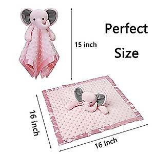 Pro Goleem Elephant Security Blanket with Stuffed Animal Snuggle Toy Lovey Soft Lovie Baby Registry Search Baby Girl Gifts for Infant and Toddler Pink 16 Inch