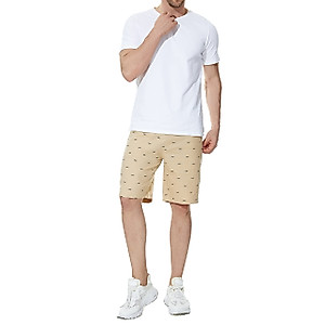 YUANYI Men's Linen Casual Classic Fit Short Summer Beach Shorts with Elastic Waist and Pockets Khaki Fish Bone 2XL