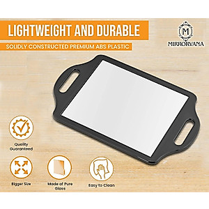 MIRRORVANA X-Large Barber Hand Held Mirror with Double Comfy Handles - Big & Long Back of Head Mirror for Men's Haircut, Barbershop, Salon and Professional Hair Stylists - 14" x 8.5" (Black)
