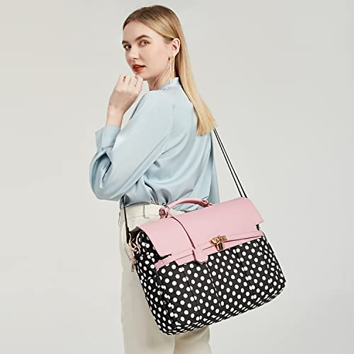 SHENHU Women's Laptop Bag,15.6 Inch Computer Briefcase Lightweight Cute Girls Messenger Bag Shoulder Carry Work Bag Ladies Office Travel Bag School Pink Dot