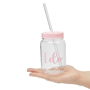 BLUE PANDA 12 Pack I Do Crew Bachelorette Party Cups with Lids, Pink Bridal Shower Mason Jar Gifts (18 oz)