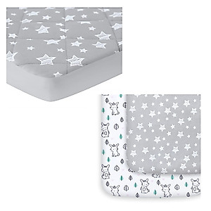 Pack and Play Sheet Quilted, Breathable Thick Playpen Sheets, Lovely Print Mattress Cover, Mini Crib Sheets, 2 Pack Pack and Play Sheets, Stretchy Pack n Play Playard Fitted Sheet
