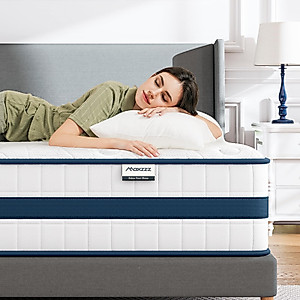 Maxzzz Queen Mattress, 10 Inch Queen Hybrid Mattress in A Box Pressure Relief & Supportive, with Gel Memory Foam & Individually Pocket Coils for Motion Isolation Cool Sleep, Medium Firm Feel