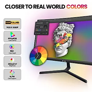 CRUA 24" Curved Monitor, FHD(1920×1080p) 2800R 100HZ, 99% sRGB Color Gamut Computer Monitors, 3-Sided Narrow Bezel and Filter Blue Light Function, Desktop PC Monitor(HDMI, VGA)- Machine Black