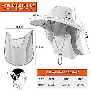 HEEHIPOO Mens Women Fishing Hat UPF 50+ Wide Brim Sun Hat with Face Cover & Neck Flap Light Gray