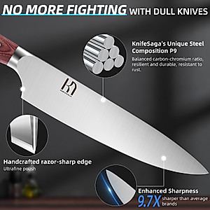 KnifeSaga Japanese Chef Knife Professional 8 Inch, Next Generation High Carbon Stainless Steel Razor Sharp Kitchen Cooking Knife, High-End Gift for Pro Chefs, Luxury Box, Full Tang Handle