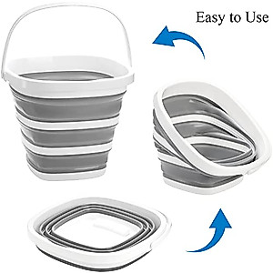 Fasmov 2 Pack Collapsible Plastic Bucket, Portable Cleaning Bucket with Handle, 2.6 Gallon (10L) Foldable Rectangular Tub for Hiking, Backpacking, Camping, Fishing, Car Wash, Gray & Blue
