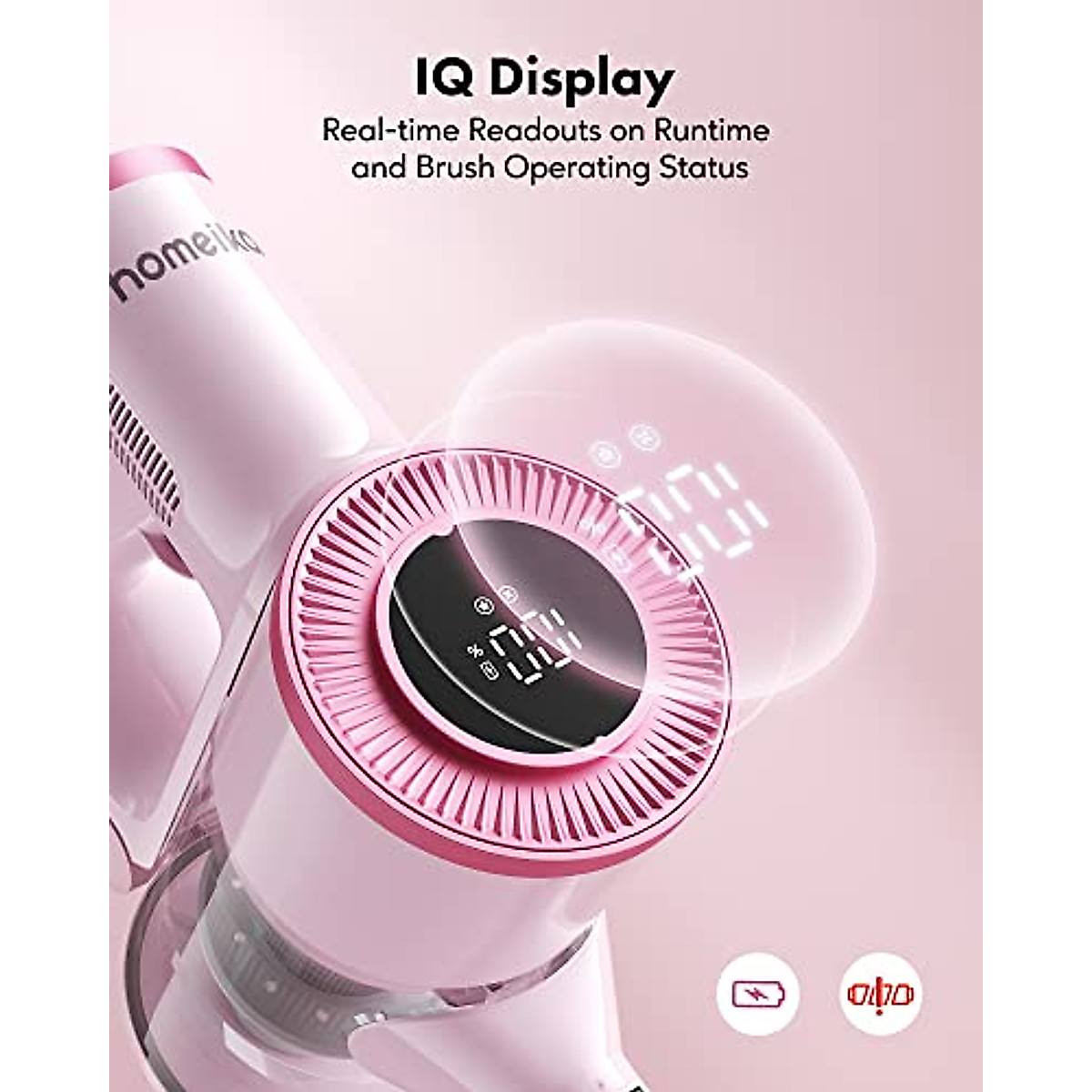 Homeika Cordless Stick Vacuum Cleaner, 20Kpa Powerful Suction Vacuum Cleaner with LED Display, 30 Min Runtime Detachable Battery, 1.5L Dust Cup, for Carpet and Hard Floor Pet Hair (Pink)