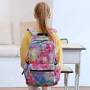 LEDAOU Mesh Backpack for Kids Girls Semi-Transparent Mesh School Backpack Bookbag Lightweight Casual Daypacks for Beach Gym Travel (Tie Dye Orange)