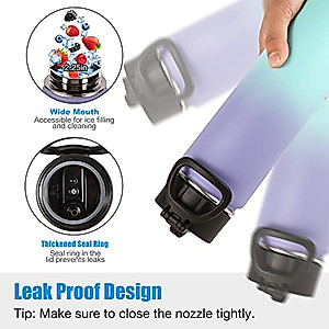 Volhoply 22 oz Insulated Water Bottles with Straw Lid, Stainless Steel Bottle with Handle, Double Walled Metal Travel Water Thermos with Wide Mouth, Reusable Water Flask for School(Purple Blue,1 Set)