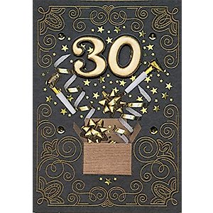 Designer Greetings Tip on 30 with Gold Foil Swirls on Black Hand Decorated Keepsake Age 30 / 30th Birthday Card