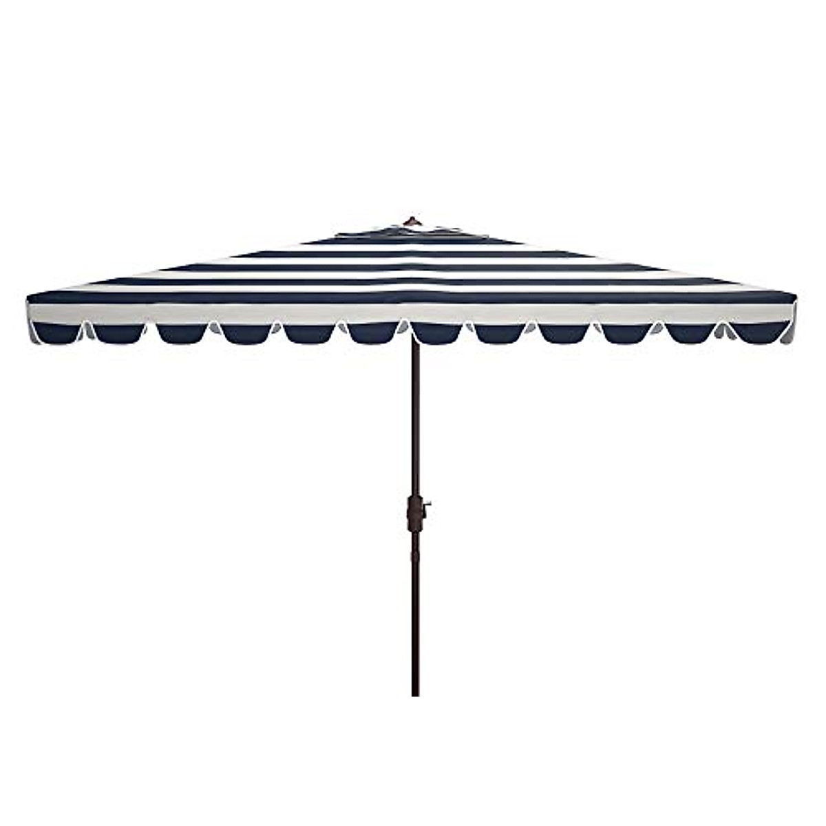 Safavieh PAT8311C Outdoor Vienna Navy and White 6'6" x 10' Rectangle Crank UV Protected Umbrella