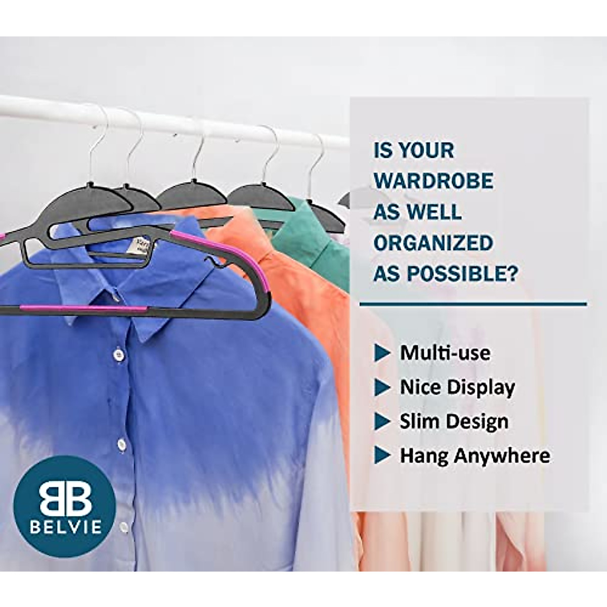 Pink Color Plastic Clothes Hangers (20 Pk) Non Slip Rubberized U-Slide Hanger, Ultra Thin Space Saving Suit Hanger, Non Slip Pants Hanger, Strong & Heavy Duty Plastic Coat Hanger, Strap Hooks.