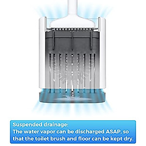 FESODR Toilet Brush with Holder (32Pcs Hooks Included), Silicone Brush Head Easily Clean Dead Corners, White